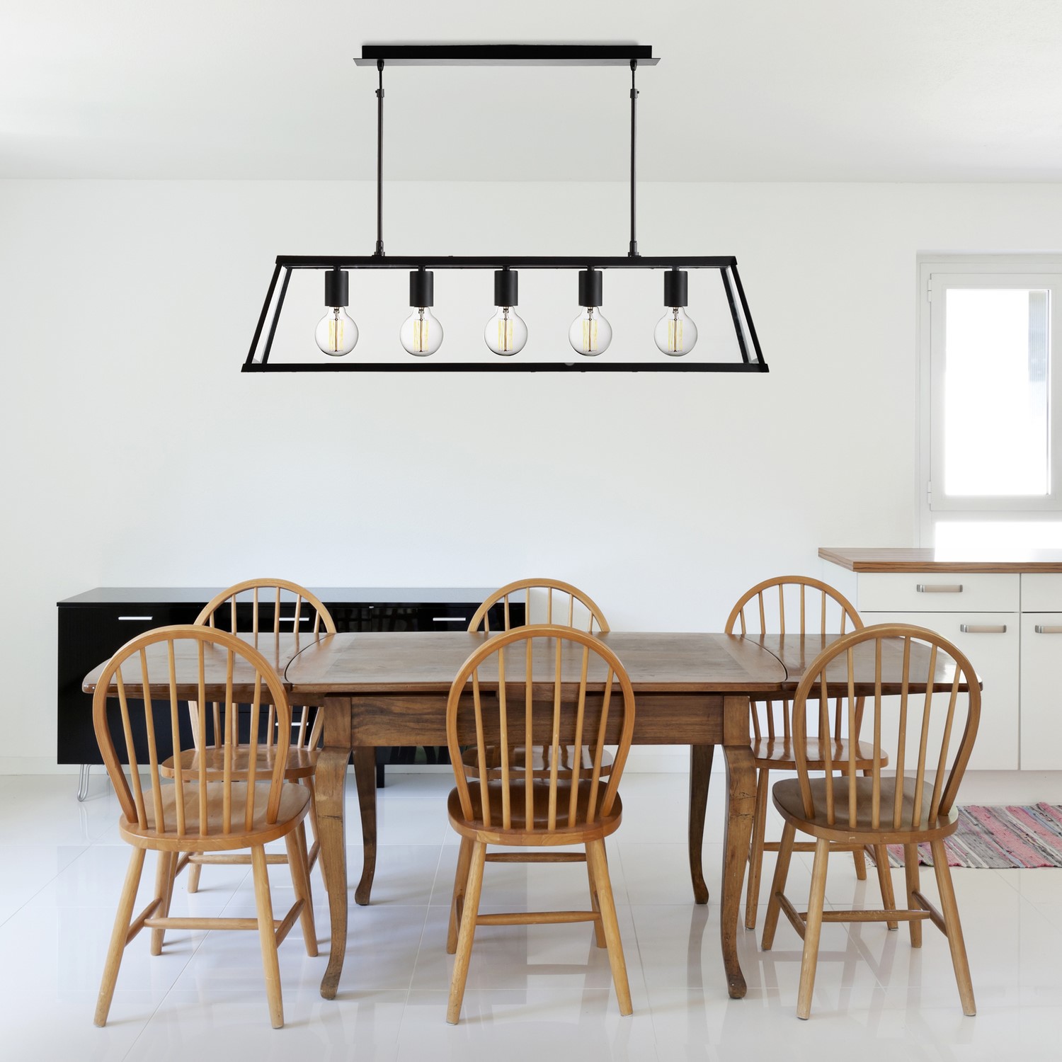 5 Light Ceiling Light in Matt Black & Glass - BuyItDirect.ie