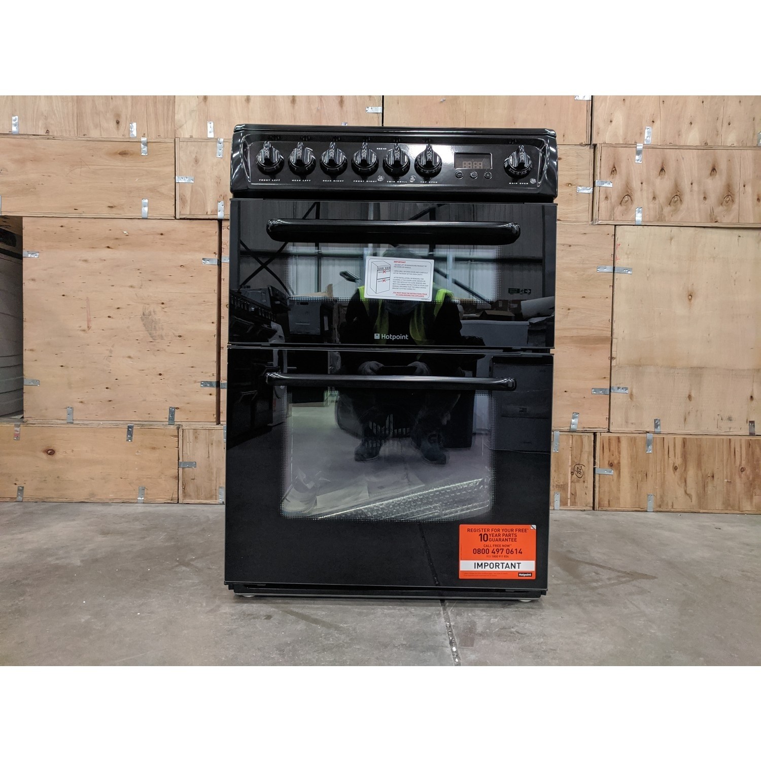 Refurbished Hotpoint HAE60KS 60cm Double Oven Electric Cooker Black ...