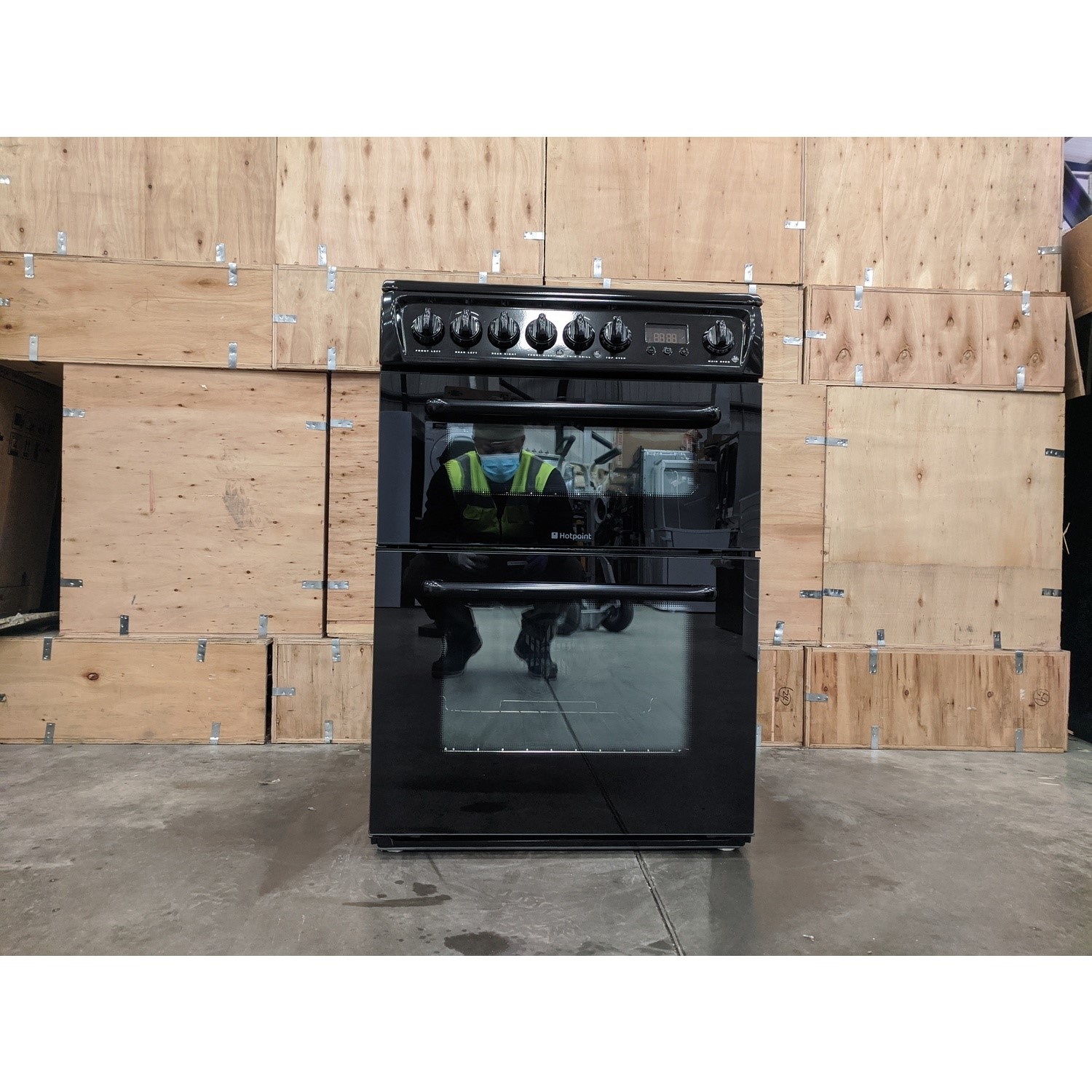 Refurbished Hotpoint HAE60KS 60cm Double Oven Electric Cooker Black ...