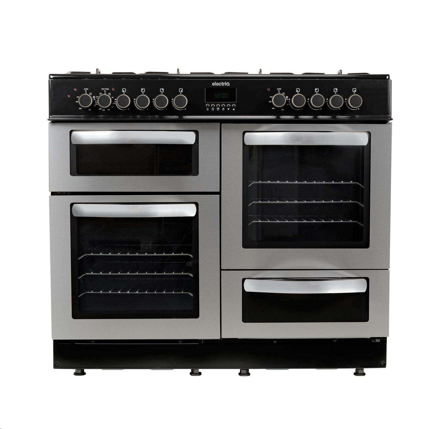 electriQ 100cm Dual Fuel Double Oven Range Cooker - Stainless Steel ...
