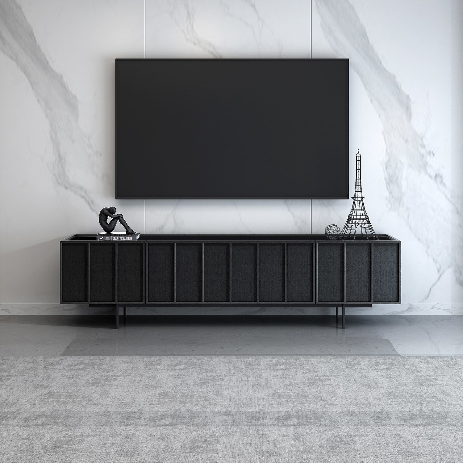 Wide TV Unit with Storage in Black Oak - TV's up to 70" - Helmer ...