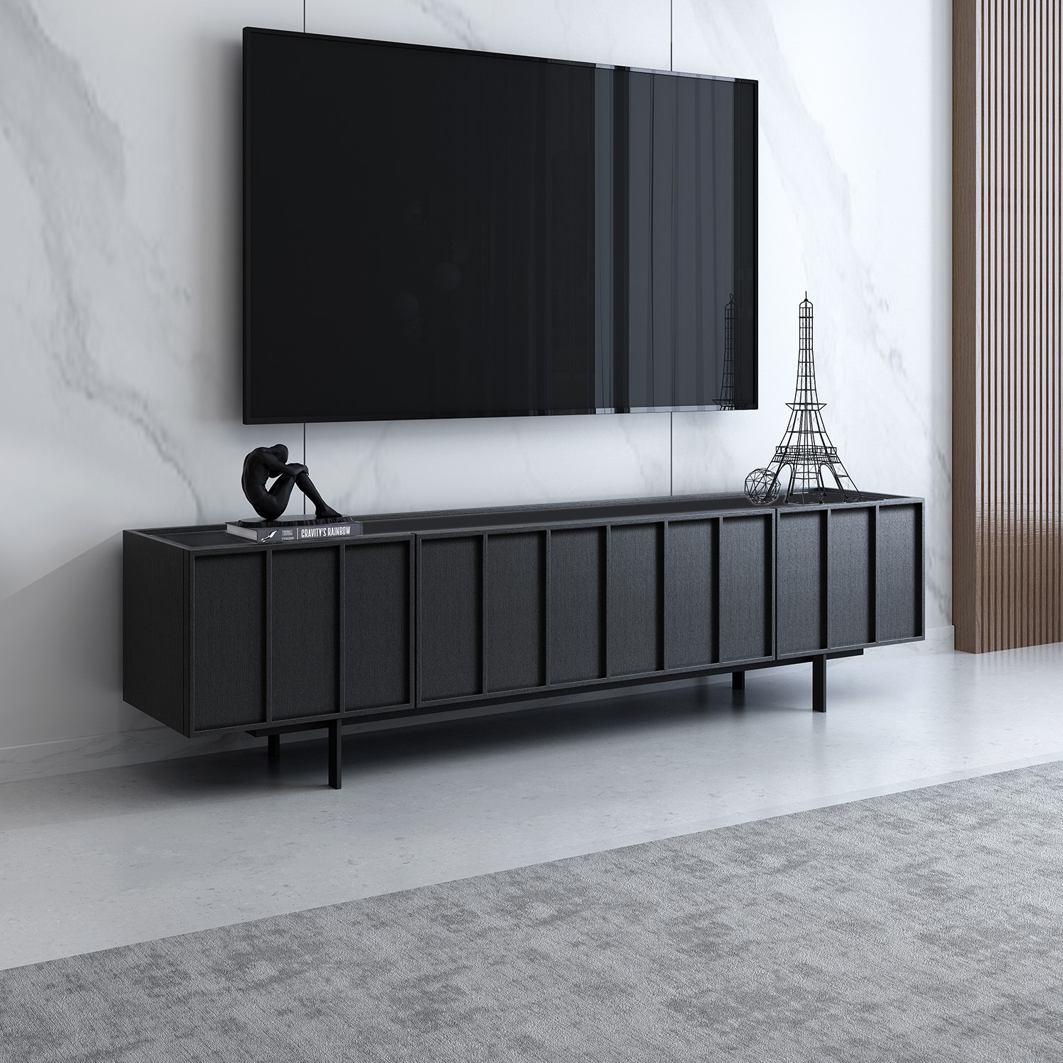 Wide TV Unit with Storage in Black Oak - TV's up to 70" - Helmer ...