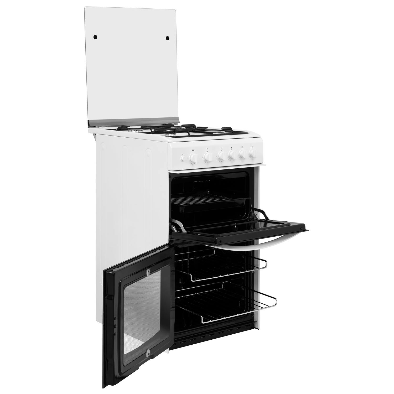 Refurbished Indesit ID5G00KMWL 50cm Double Cavity Gas Cooker with Lid ...