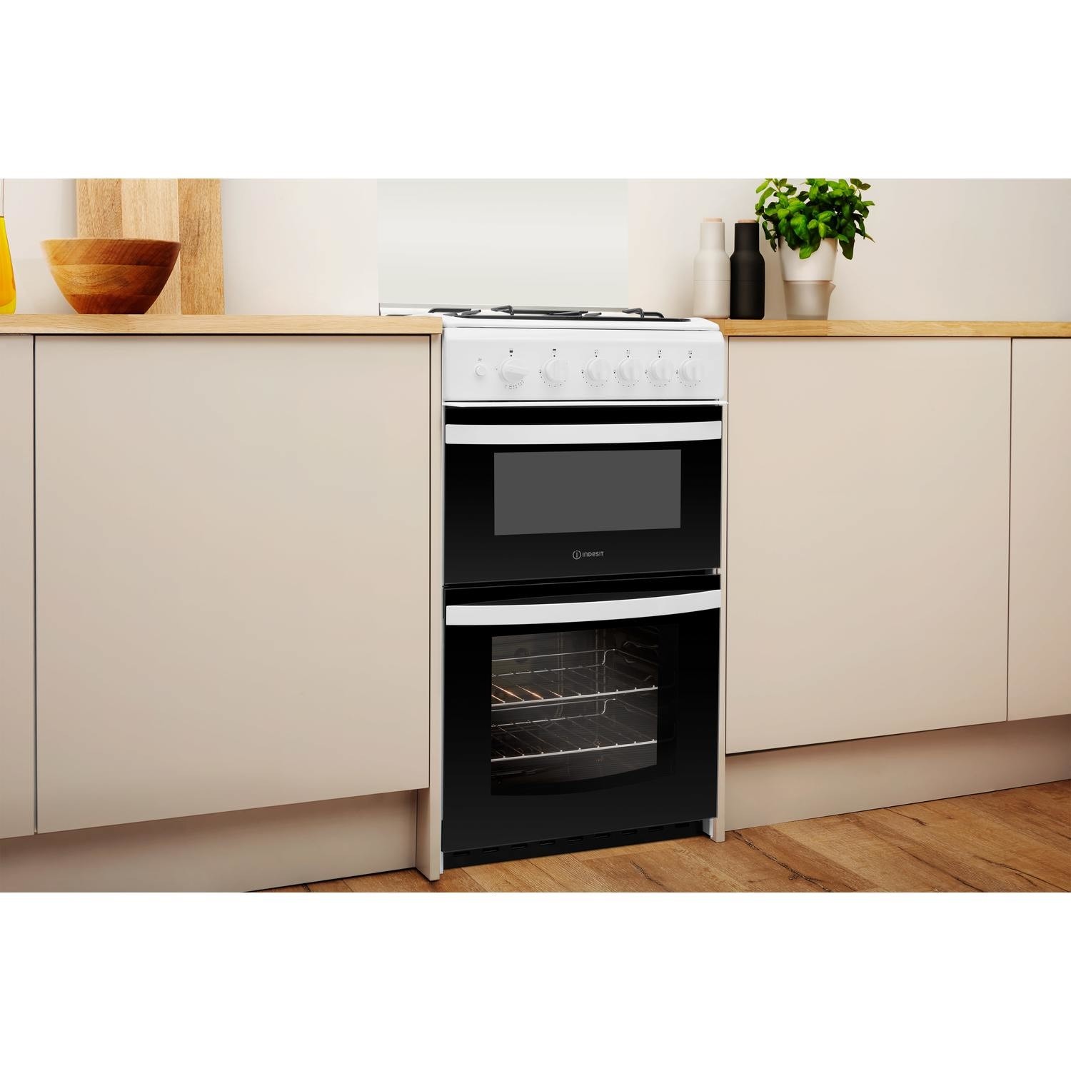 Refurbished Indesit ID5G00KMWL 50cm Double Cavity Gas Cooker with Lid ...