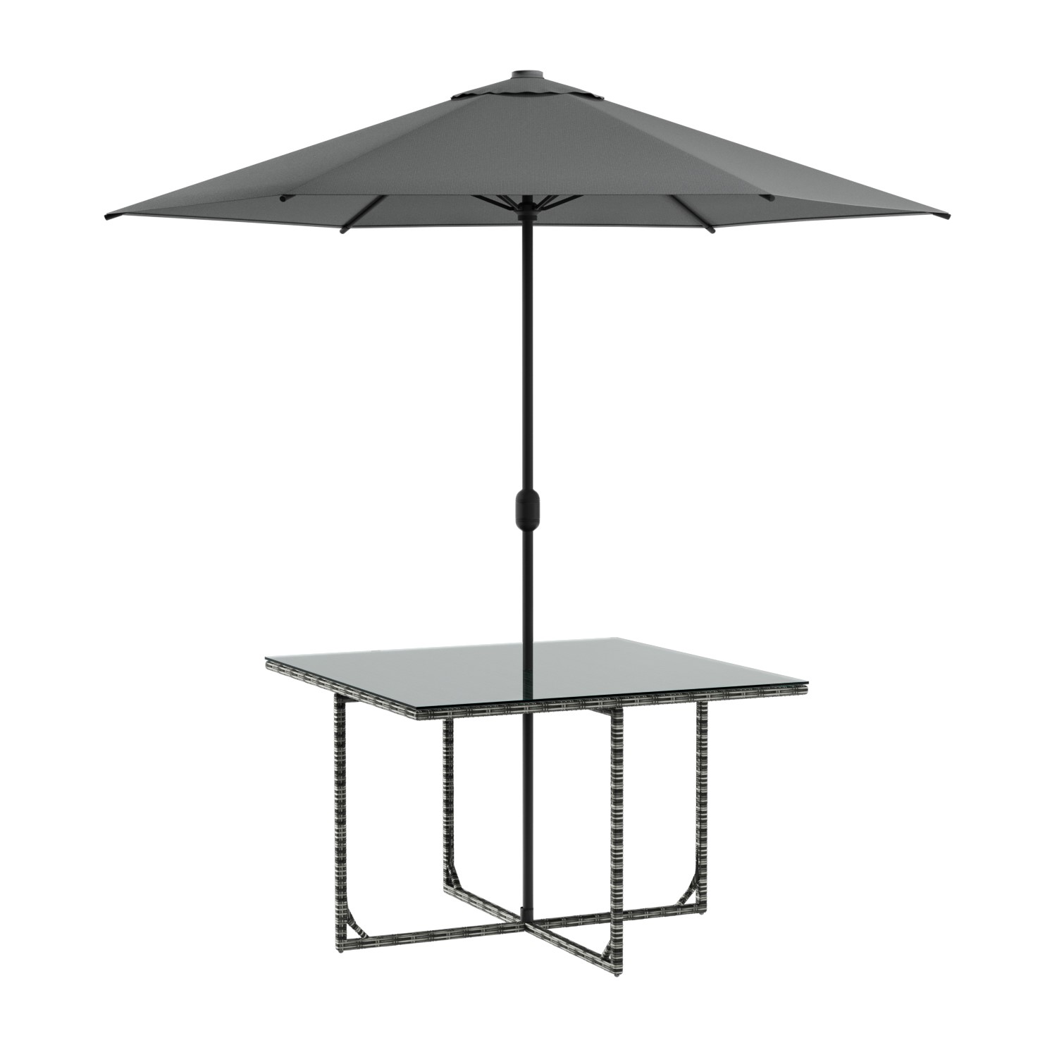 GRADE A1 - Dark Grey Metal Glass Tabletop with Parasol and Rattan Cube ...