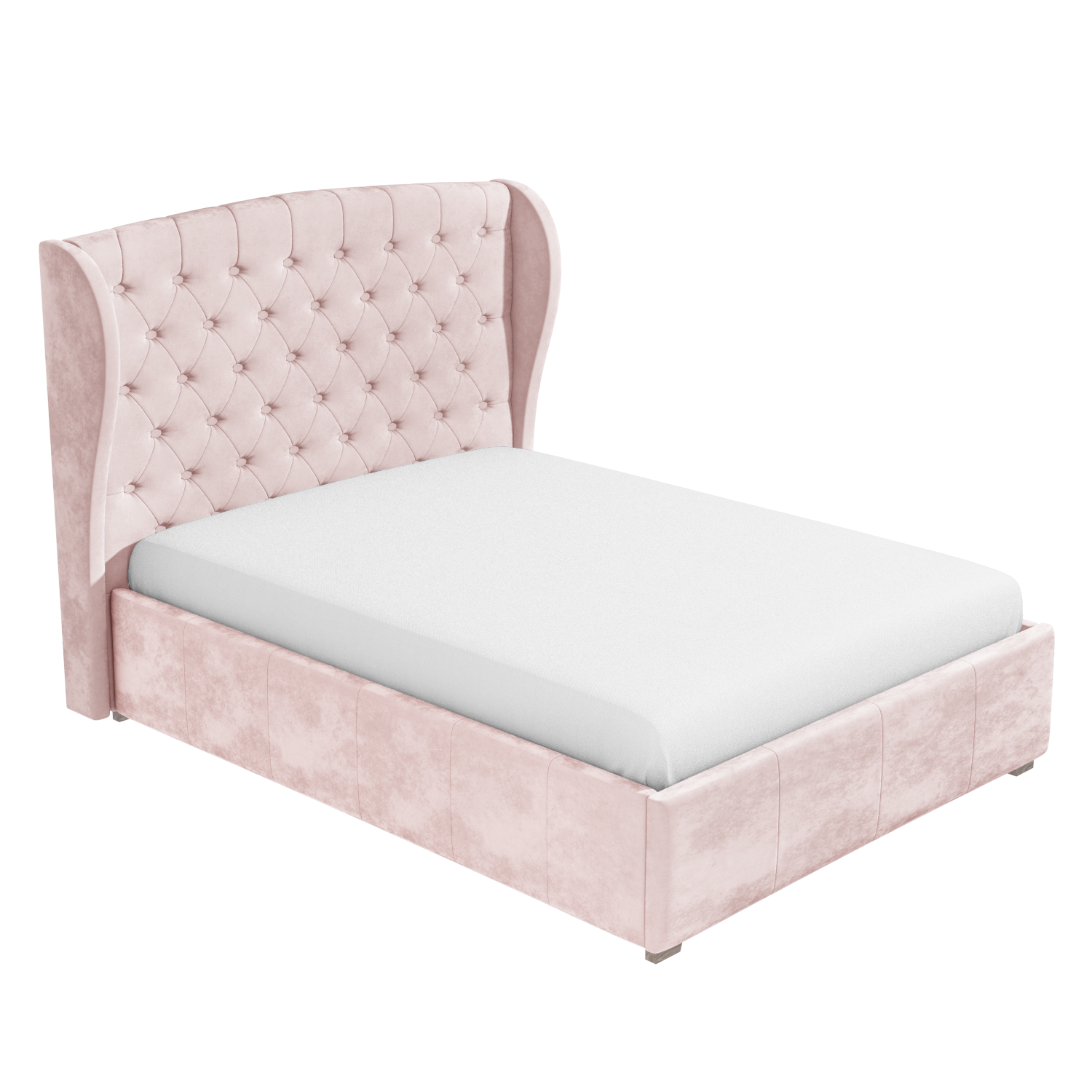 GRADE A1 - Safina King Size Wing Back Ottoman Bed in Baby Pink Velvet ...
