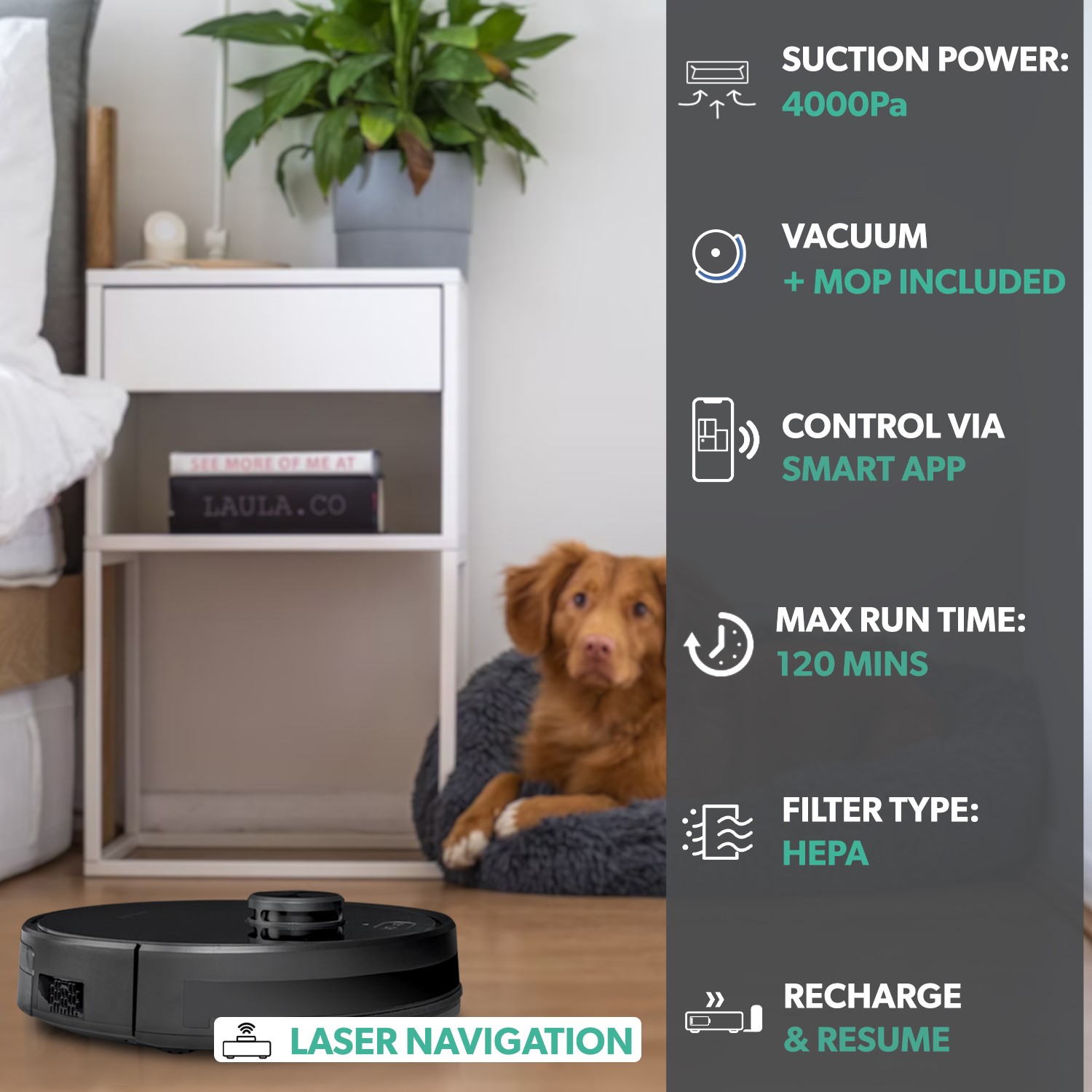 electriQ MIMO Robot Vacuum Cleaner and Mop - Self-Emptying - 4000Pa ...