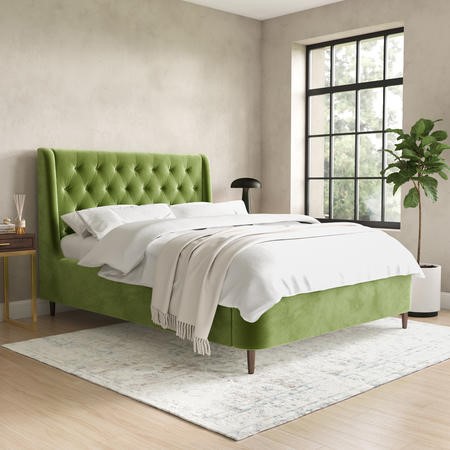 Olive Green Velvet Double Ottoman Bed with Legs Amara Page 1 BuyItDirect.ie