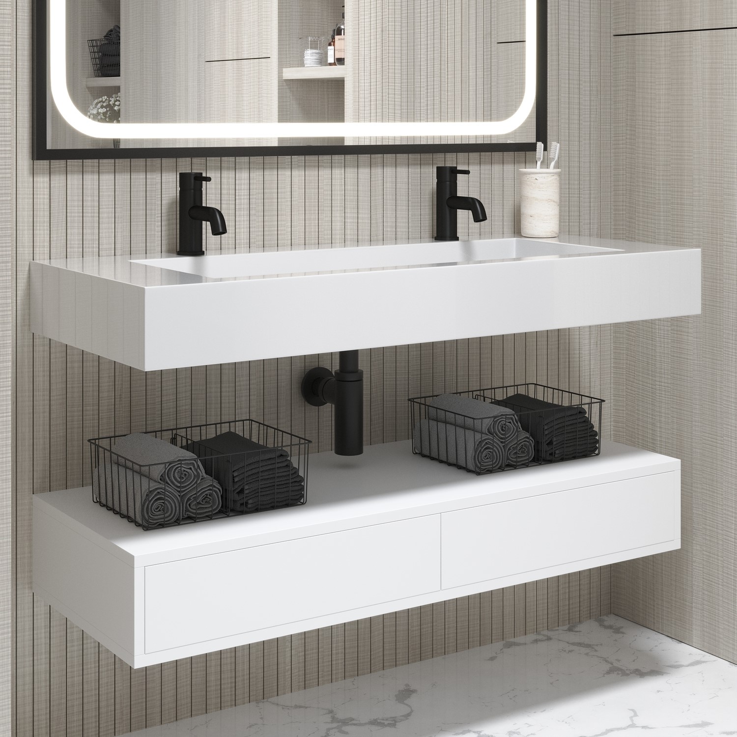 1200mm White Wall Hung Double Vanity Unit with Basin - Oslo - Page 1 ...