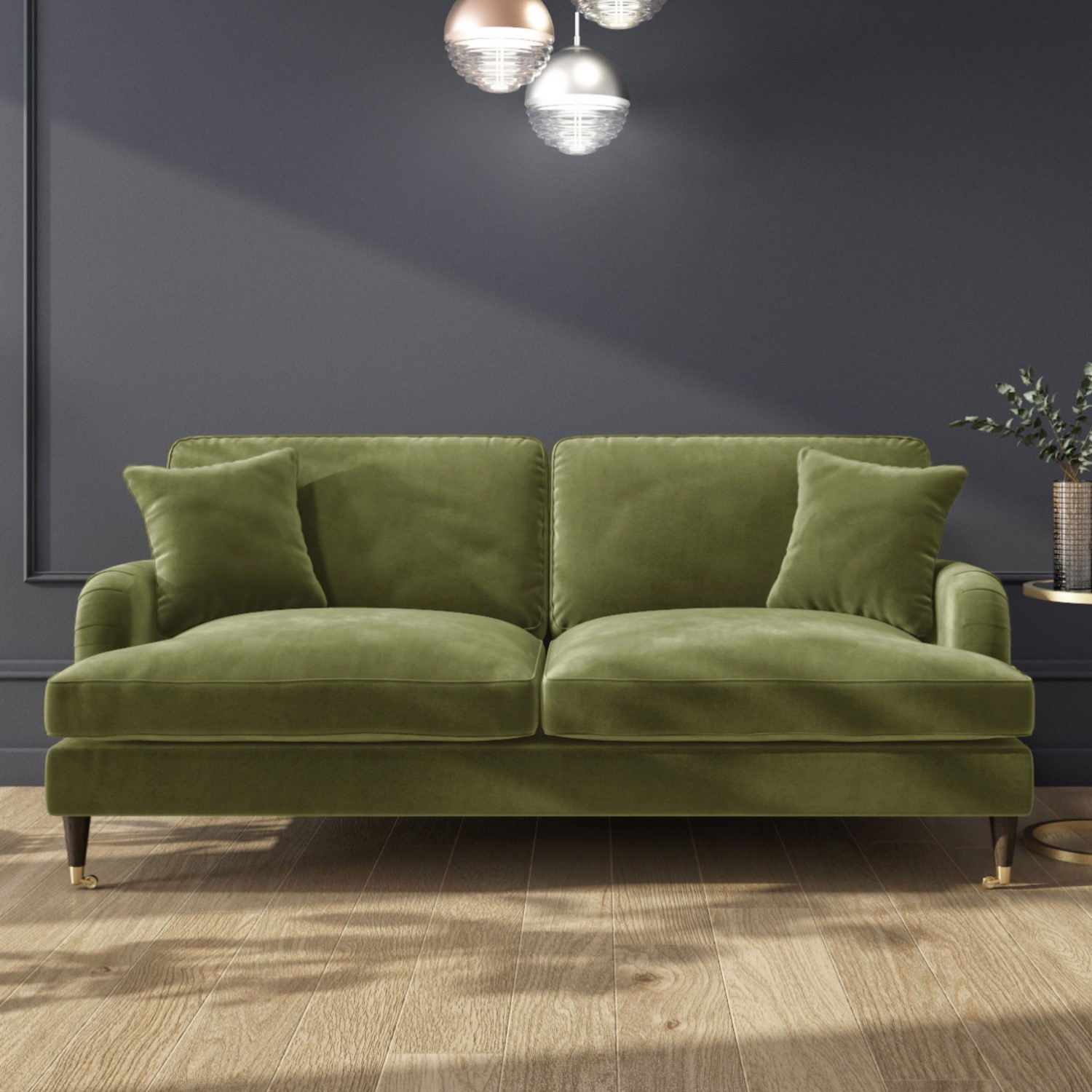 Olive Green Velvet 3 Seater Sofa - Payton - BuyItDirect.ie