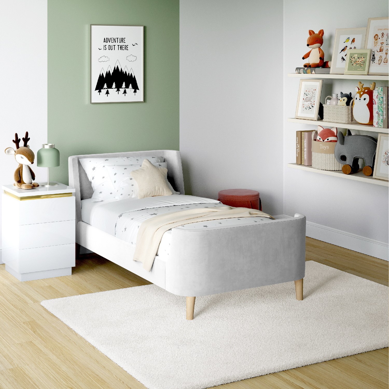 Grey Velvet Single Sleigh Bed Frame - Charlotte - BuyItDirect.ie
