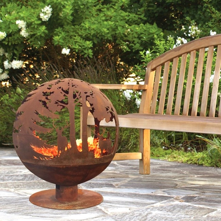 Cast Iron Fire Pit Globe with Laser Cut Woodland Pattern - BuyItDirect.ie