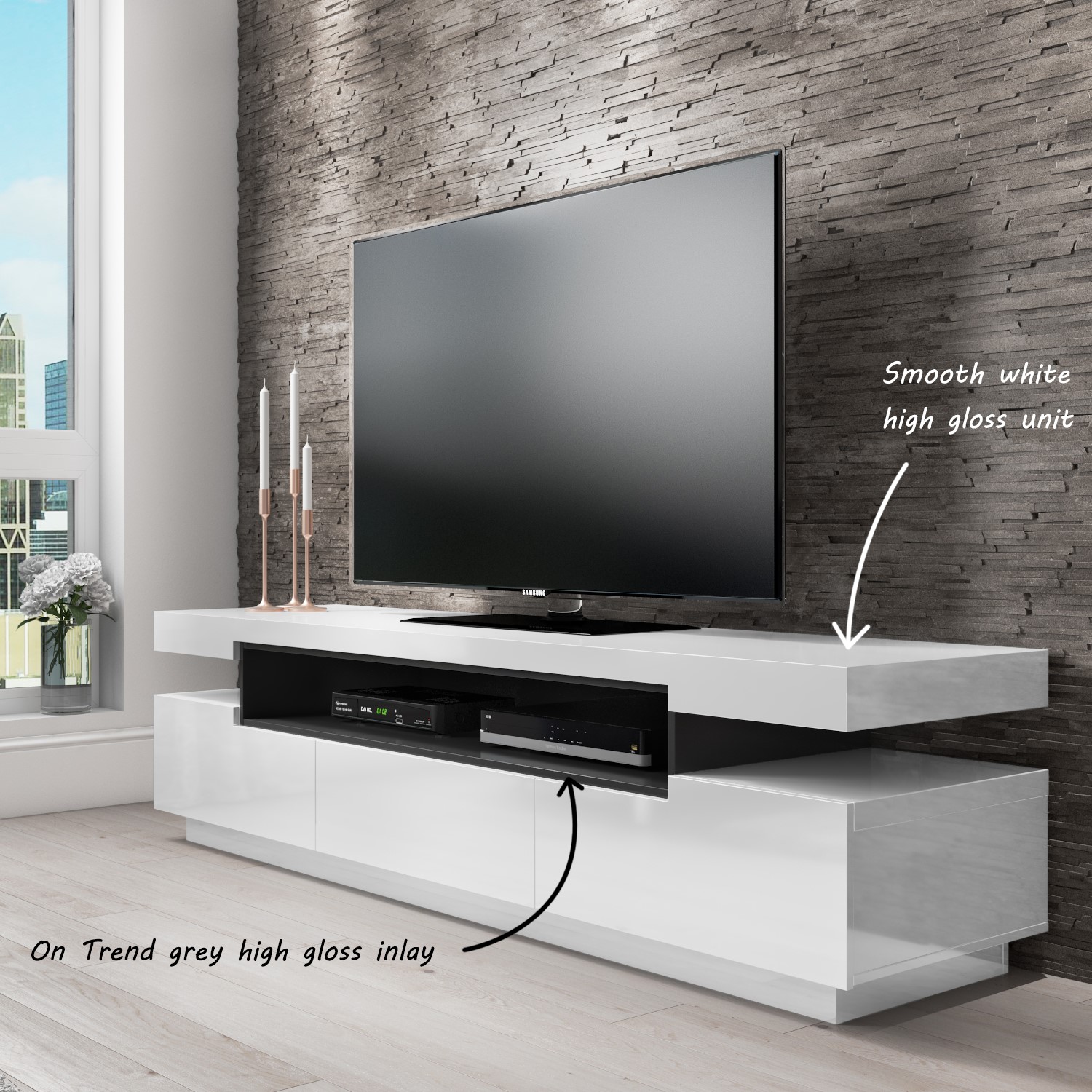 Large White Gloss TV Unit with Storage - TV's up to 83" - Harlow ...