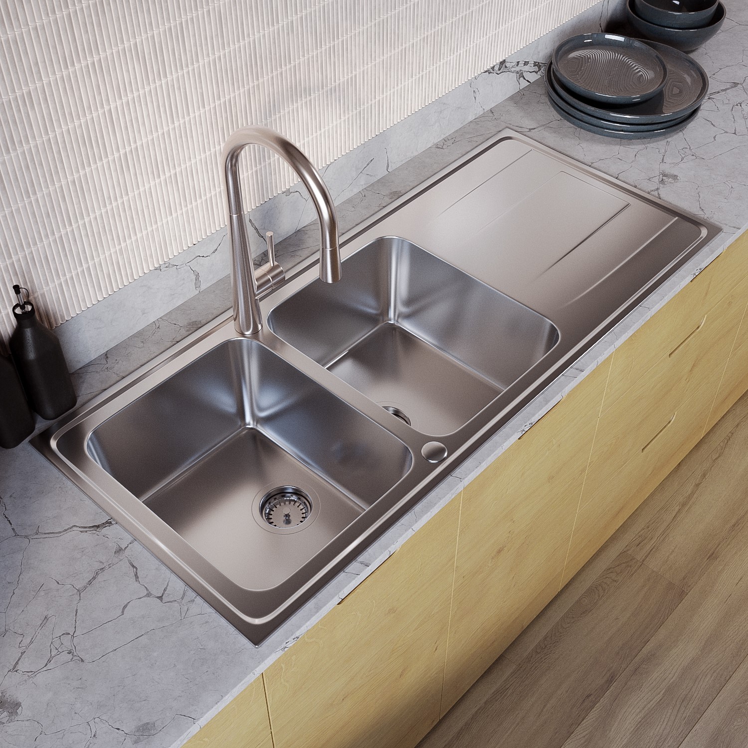 Refurbished Enza Isabella Double Bowl Inset Stainless Steel Kitchen ...