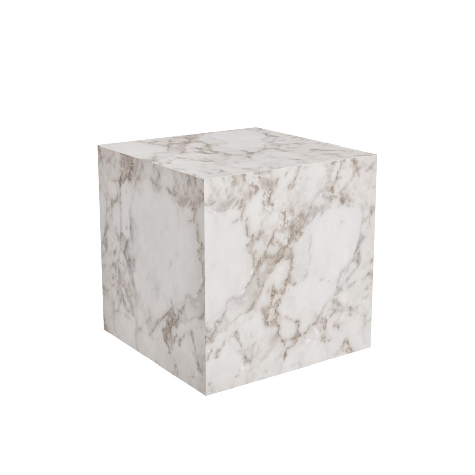 White Faux Marble Cube Side Table - Lori - BuyItDirect.ie
