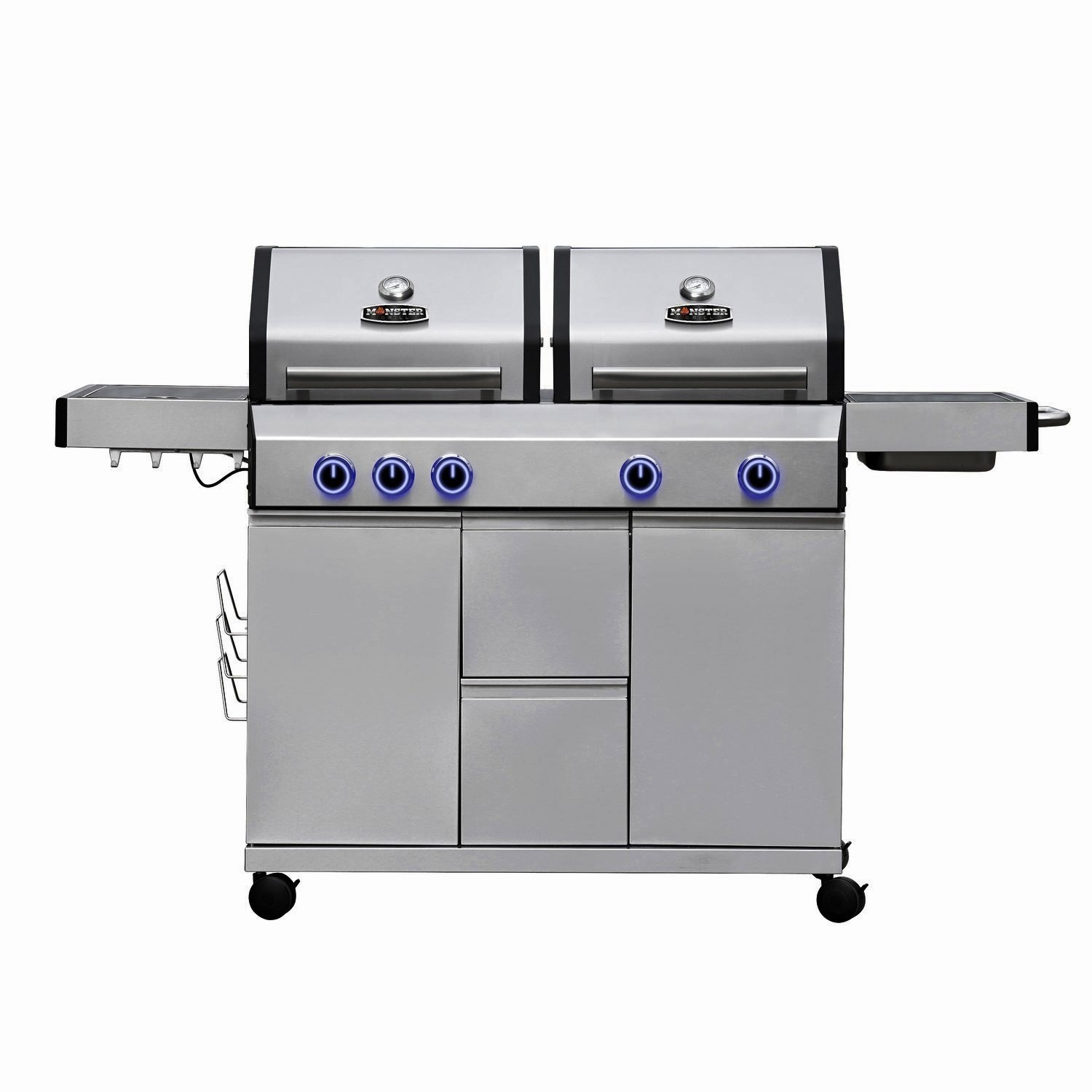 Monster Grill Double Header 4 Burner Gas BBQ Grill with Side Burner ...