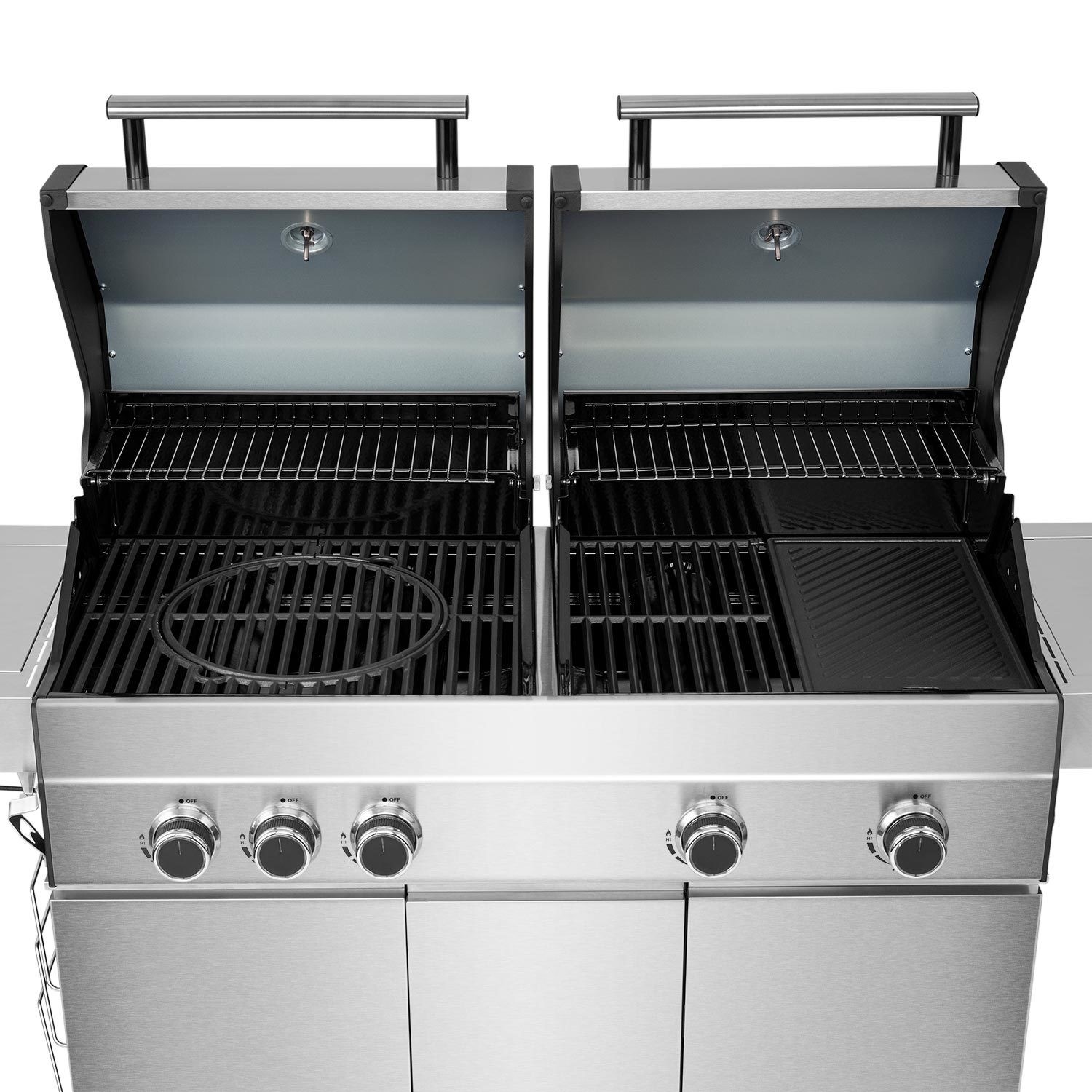 Monster Grill MGBBQDH Double Header 4 Burner Gas BBQ Grill with Side ...