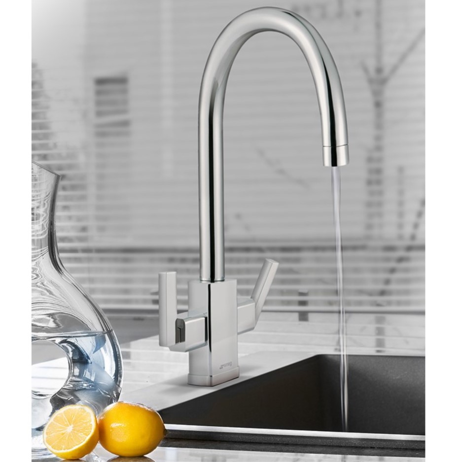 Smeg Chrome Twin Lever Dual Flow Mixer Kitchen Tap - Modena ...