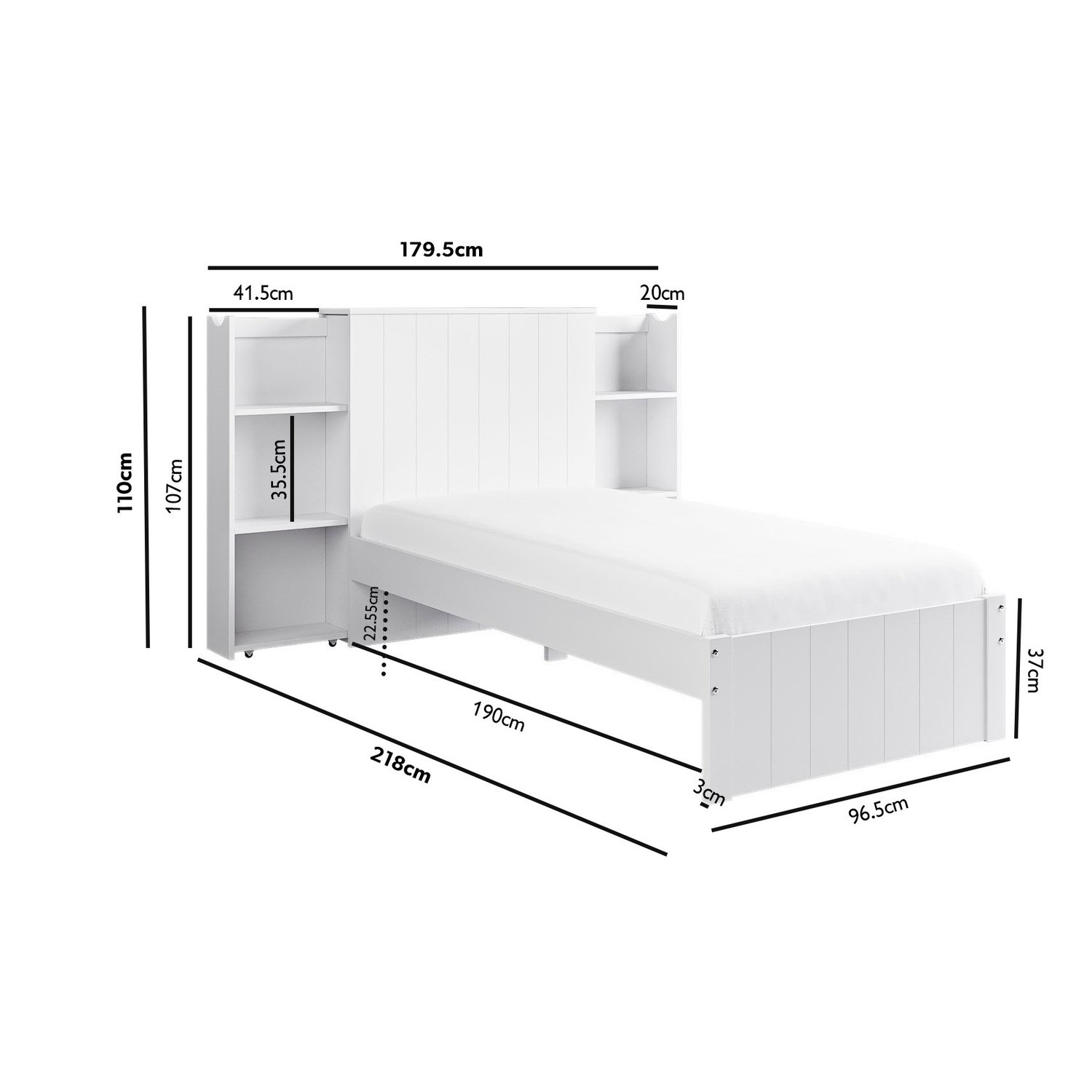 Kids Single White Wooden Bed Frame with Storage Headboard Pery BuyItDirect.ie