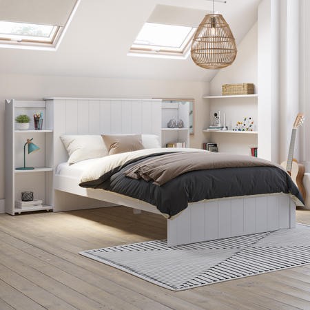 Small Double White Wooden Bed Frame with Storage Shelf Headboard Pery Page 1 BuyItDirect.ie
