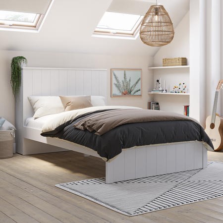 Small Double White Wooden Bed Frame with Storage Shelf Headboard Pery Page 1 BuyItDirect.ie