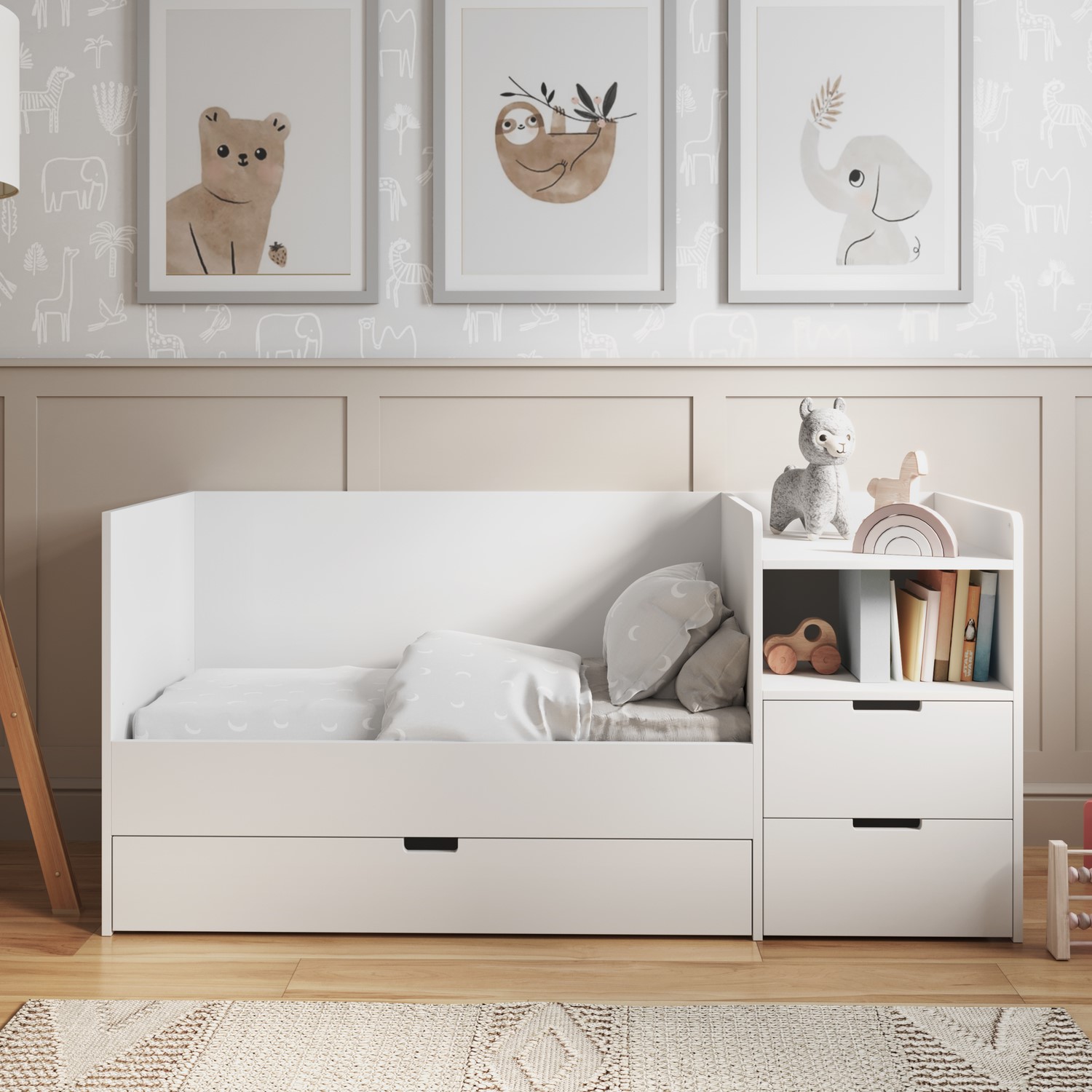 White Convertible Cot Bed with Drawer and Changer - Roscoe - BuyItDirect.ie