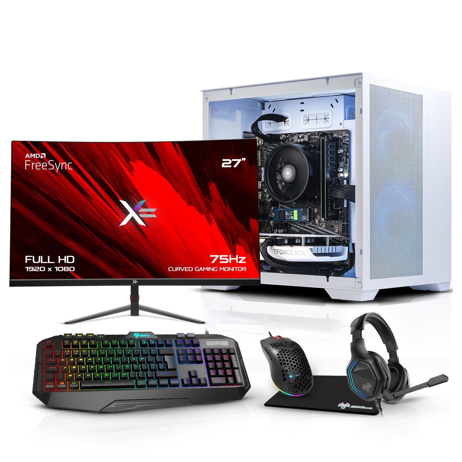 AWD IT Mini Cube RTX 4060 Windows 11 Gaming PC + 27" Full HD Curved ...