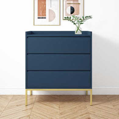 Navy Blue Modern Chest of 3 Drawers with Legs - Zion - BuyItDirect.ie